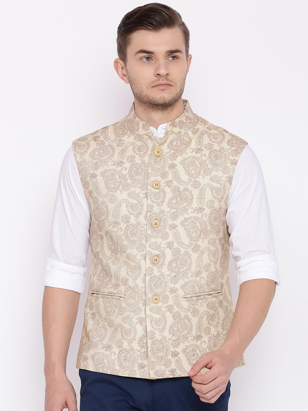 Buy Raymond Beige Contemporary Fit Woven Design Nehru Jacket - Nehru ...