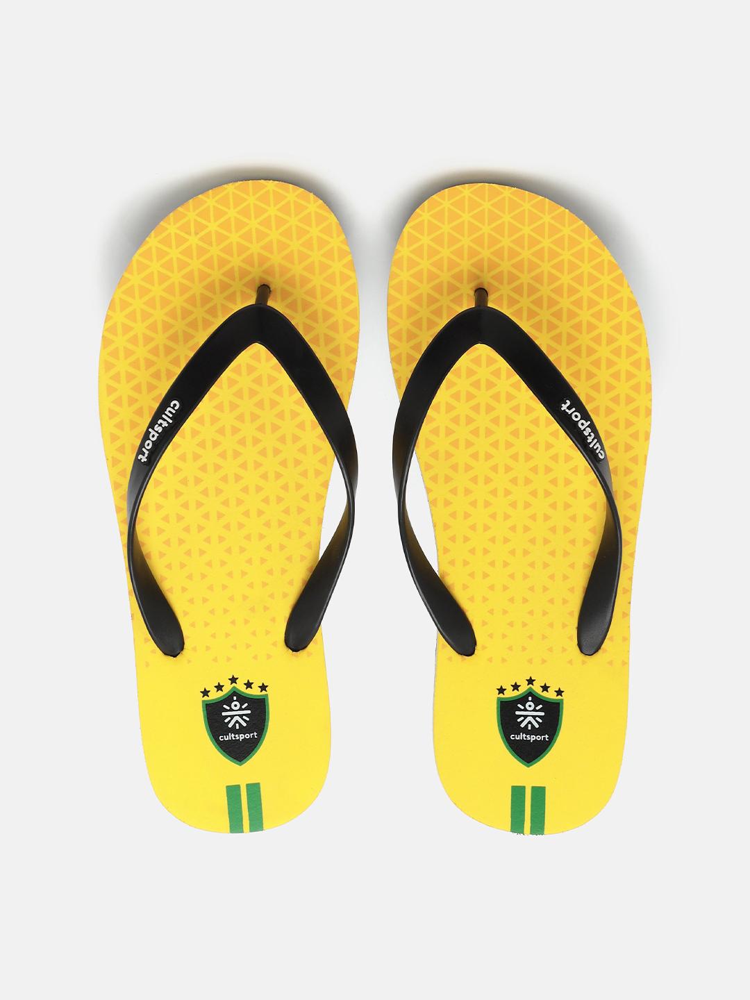 Buy CULT Men Yellow & Black Team Brazil Rubber Thong Flip Flops - Flip ...