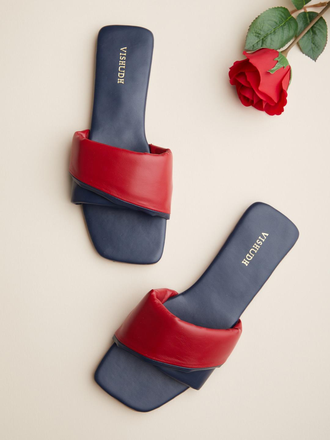 Buy Vishudh Women Red Colourblocked Open Toe Flats - Flats for Women ...