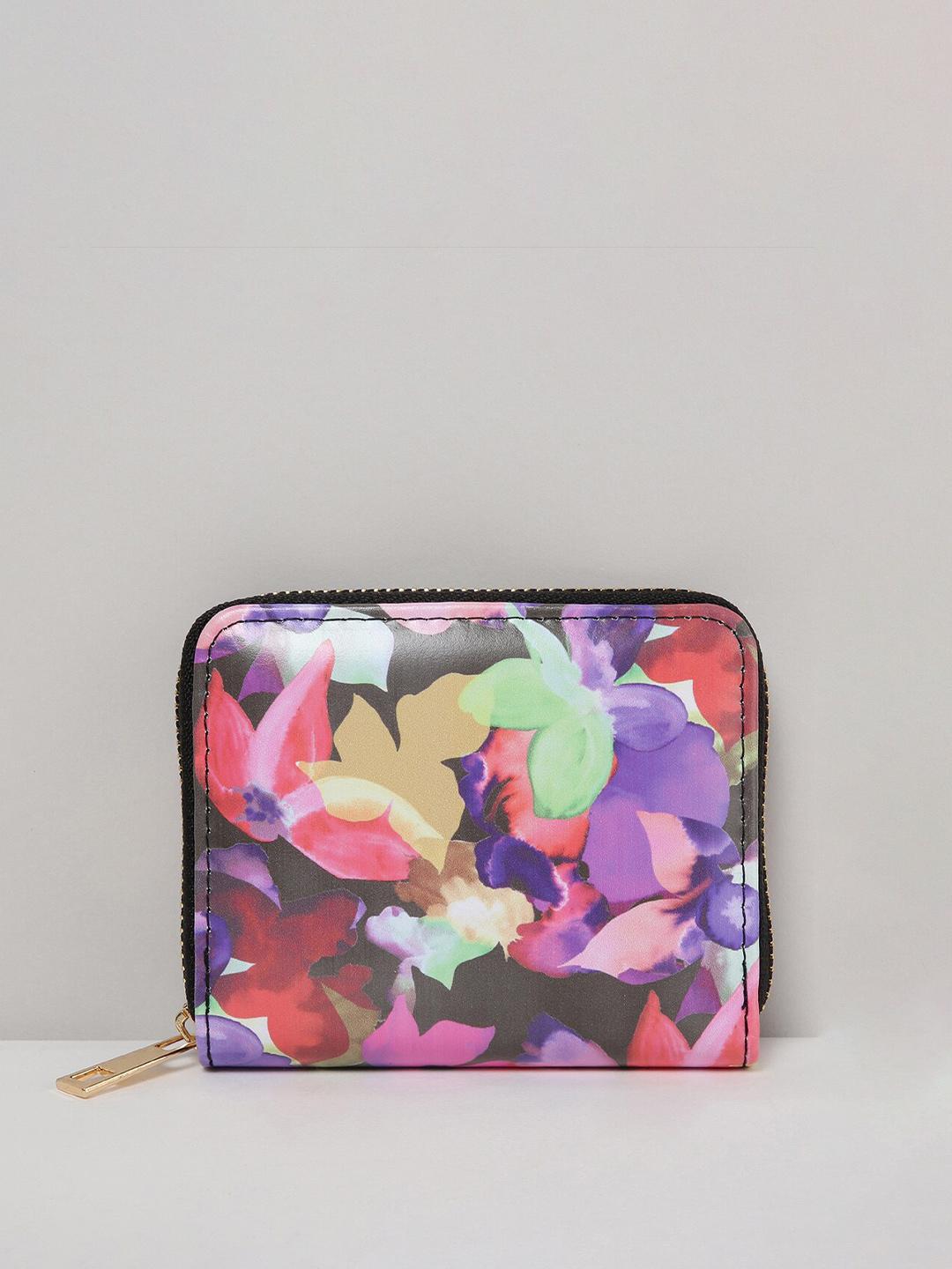 Buy Max Women Purple & Green Floral Printed Zip Around Wallet - Wallets ...