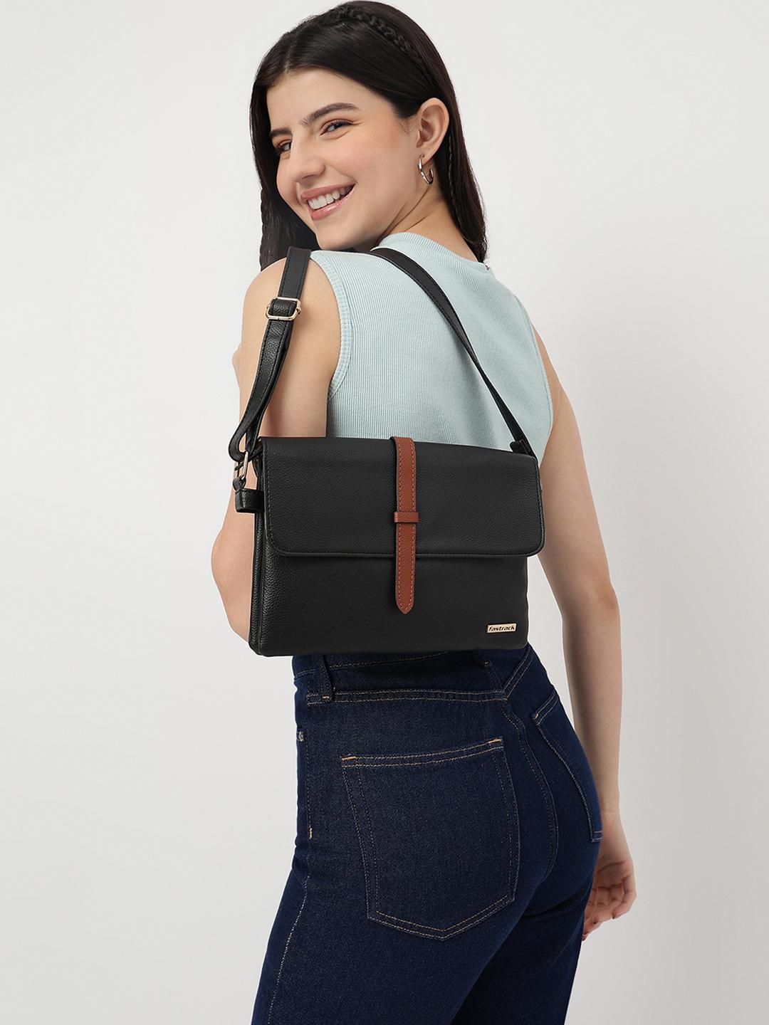 Buy Fastrack Black PU Structured Sling Bag - Handbags for Women ...