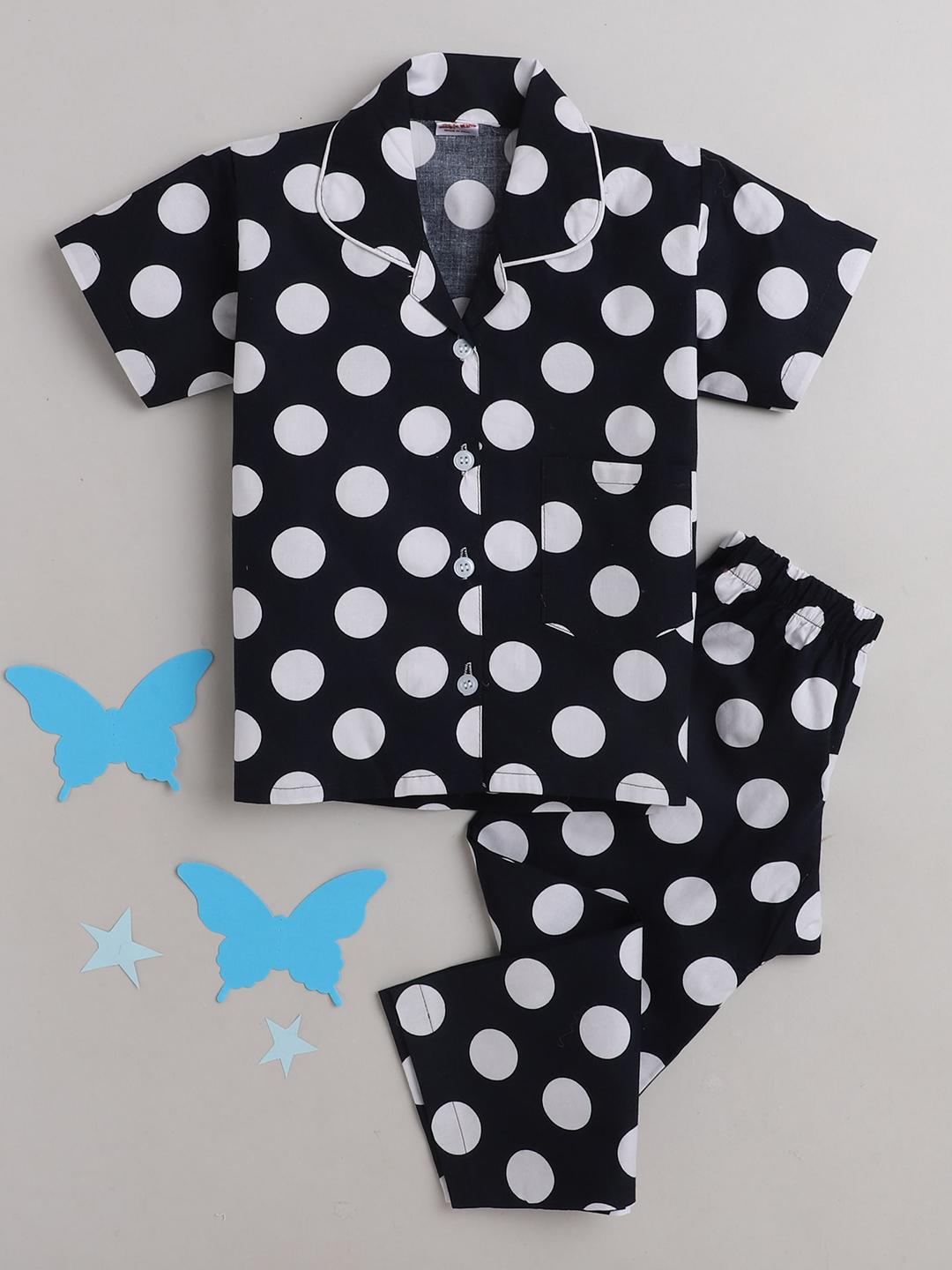Buy The Magic Wand Kids Navy Blue & White Polka Dots Printed Pure ...