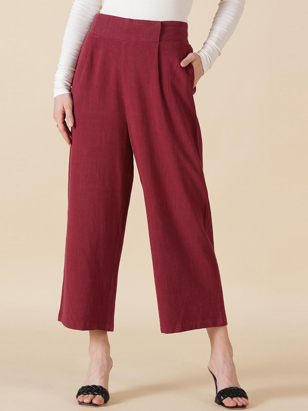 Buy Gipsy Women Maroon Cotton Solid Culottes Trousers - Trousers for ...