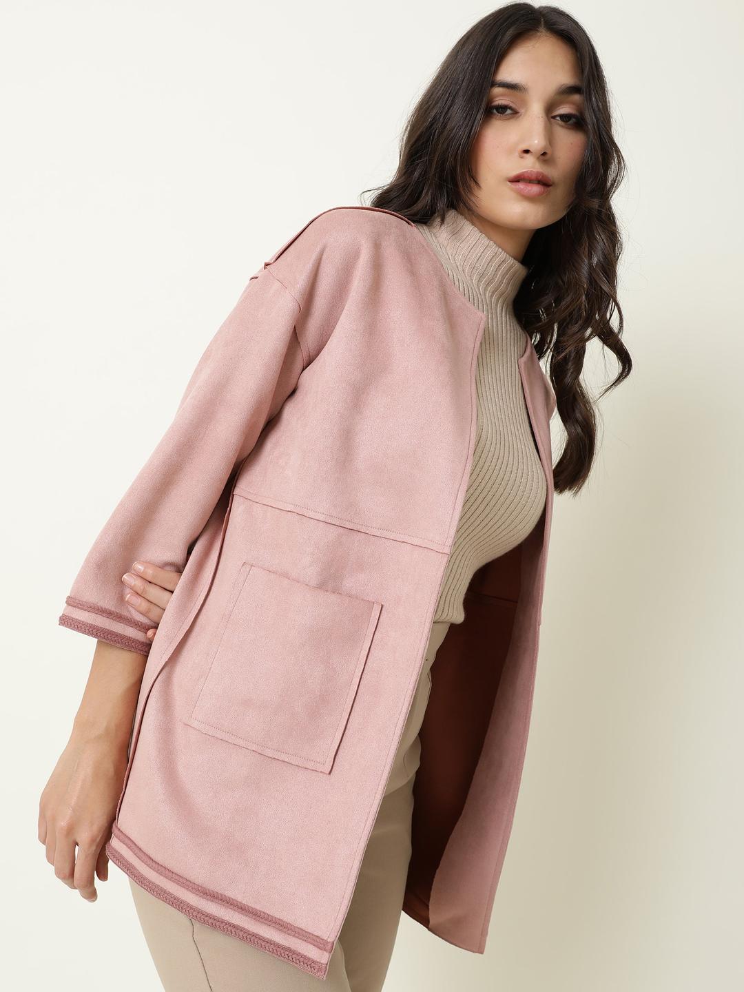 Buy RAREISM Women Pink Longline Open Front Jacket - Jackets for Women ...