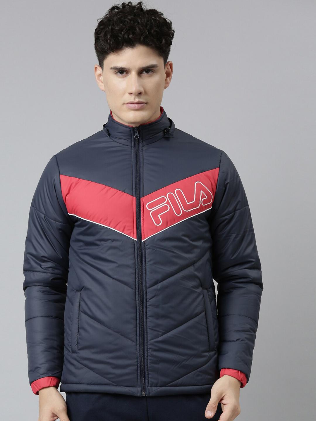 Buy FILA Men Navy Blue Red Colourblocked Padded Jacket - Jackets for ...