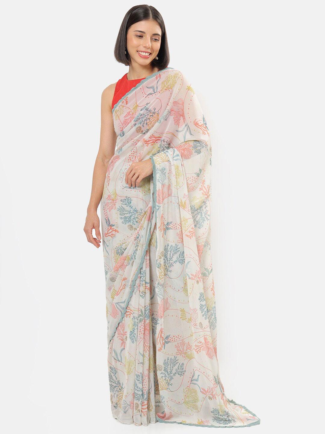 Buy Saaki Off White & Blue Floral Saree - Sarees for Women 20808590 ...