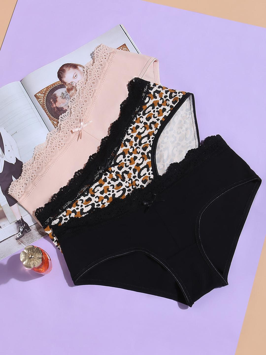 Buy Vero Moda Intimates Women Pack Of 3 Black & Cream Lace Printed ...