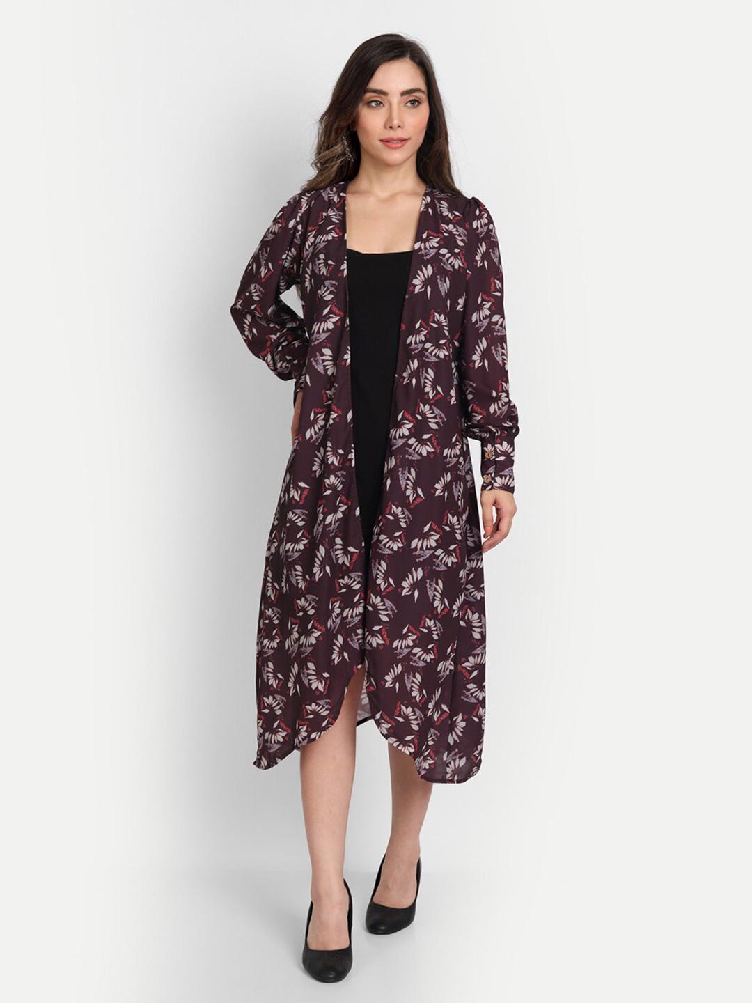 Buy KIROSHE BY KIRAN Women Purple & Red Printed Longline Shrug - Shrug ...