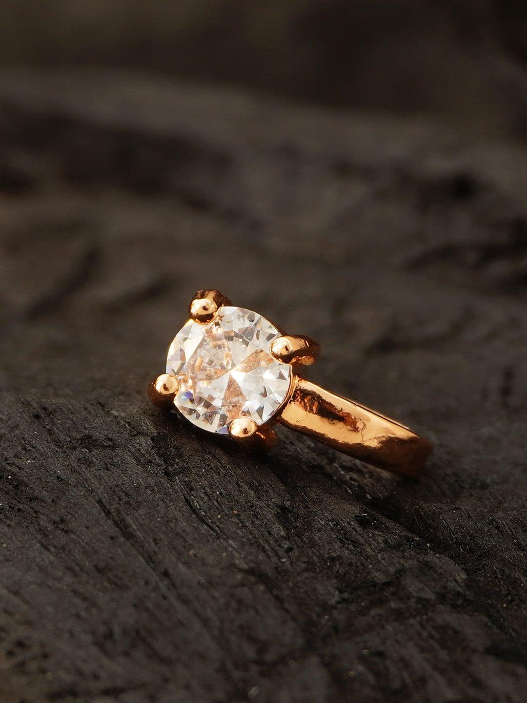 Buy Urmika Rose Gold Toned & White Stone Studded Nosepin - Nosepin for ...