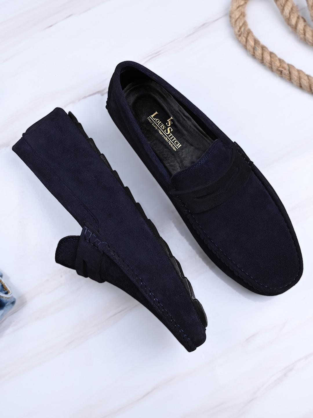 Buy LOUIS STITCH Men Prussian Blue Italian Suede Leather Handmade ...