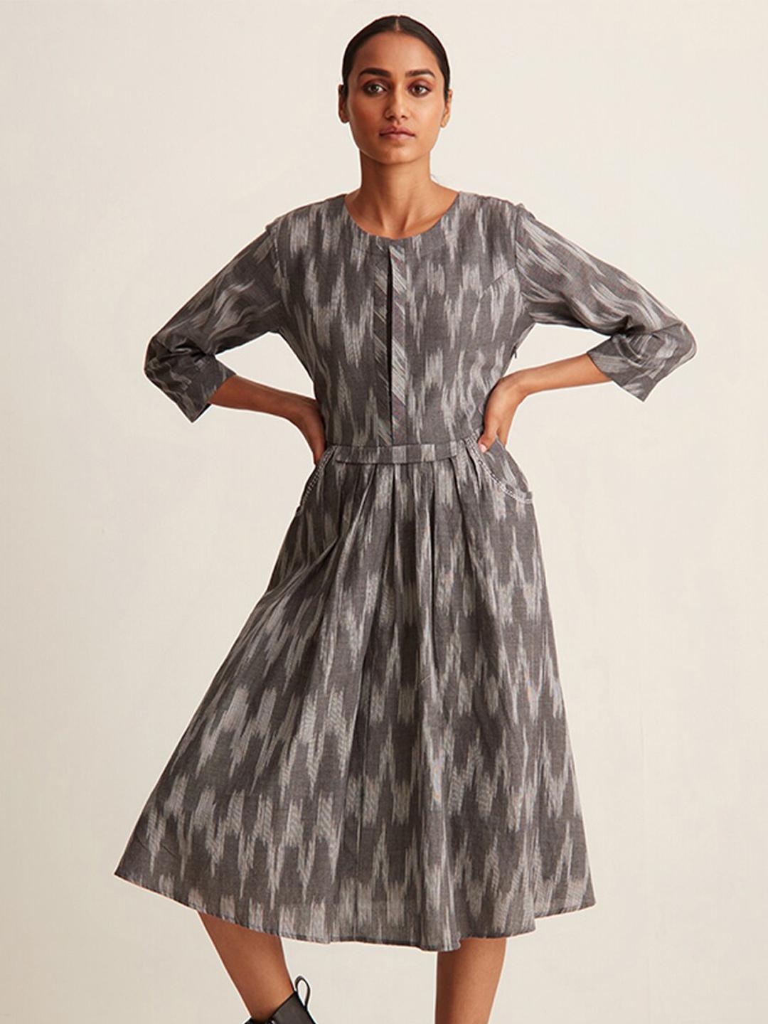 Buy Ancestry Grey Linen A Line Linen Midi Dress - Dresses for Women ...