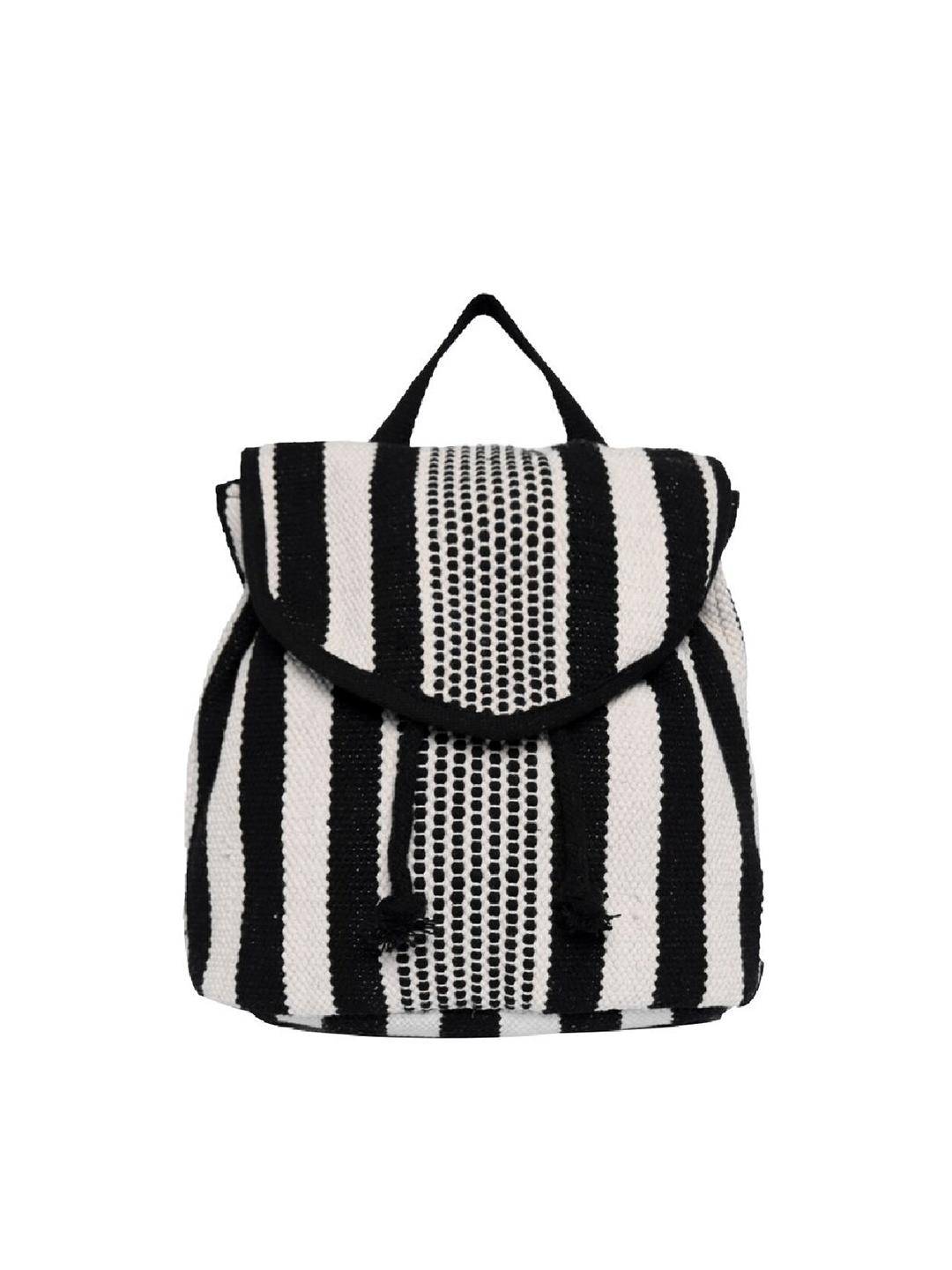 Buy ASTRID Girls Black & White Striped Cotton Backpack - Backpacks for ...