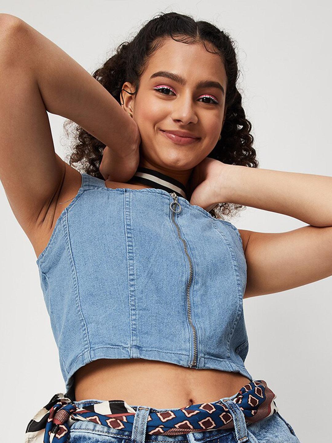 Buy Max Blue Crop Shoulder Straps Top - Tops for Women 20847404 | Myntra