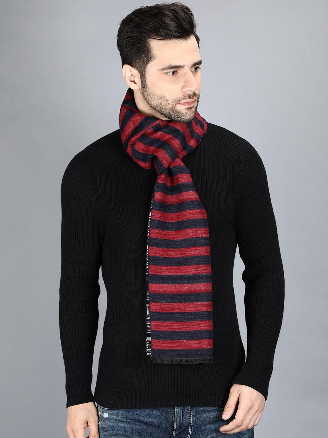Buy Alvaro Castagnino Men Red & Navy Blue Striped Wool Muffler ...