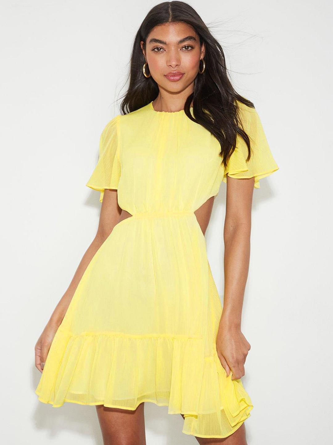 Buy DOROTHY PERKINS Yellow Solid Chiffon Cut Out Mini Dress - Dresses ...