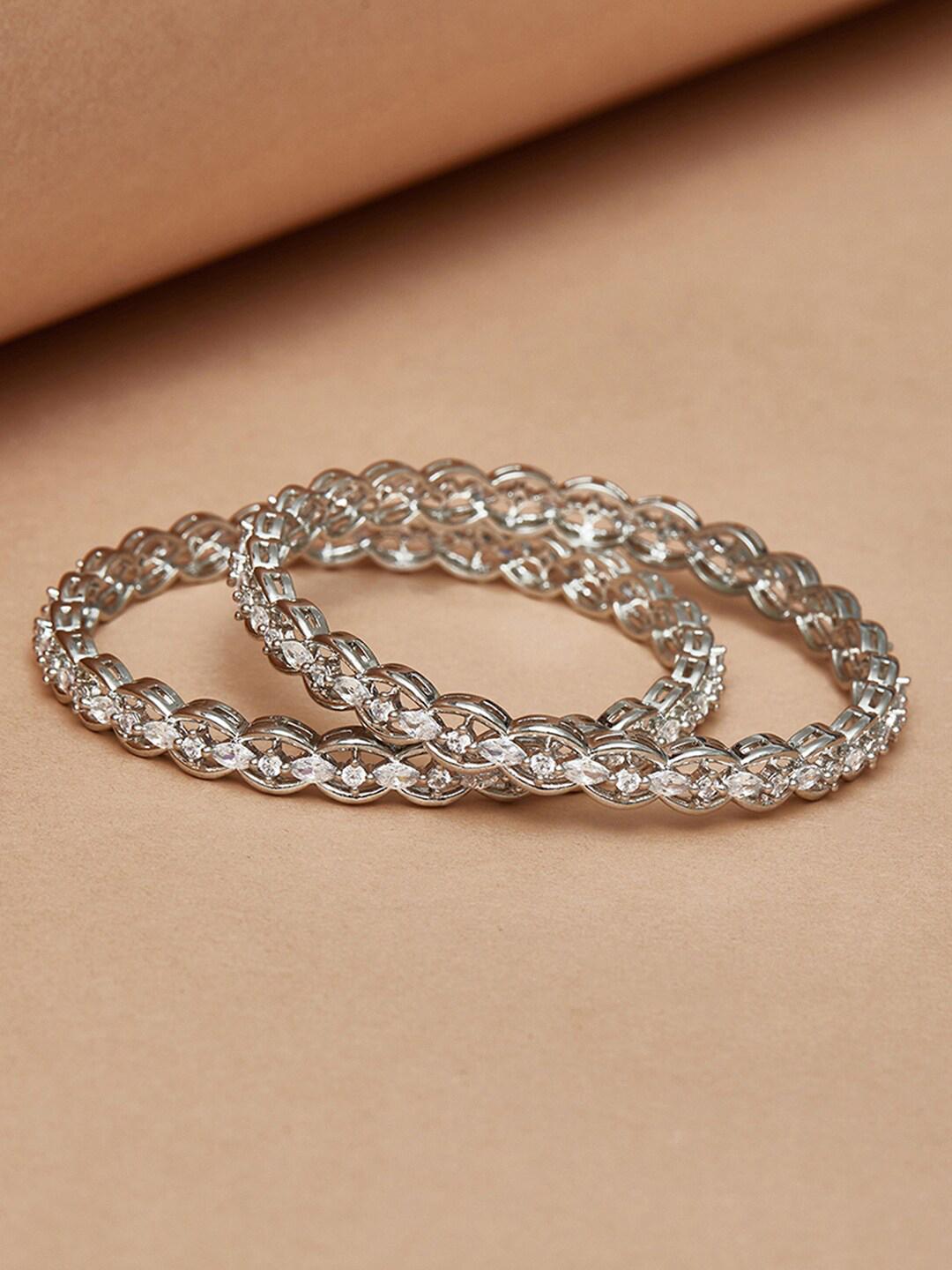 Buy Voylla Silver Plated White Gemstones Studded Bangles - Bangle for ...