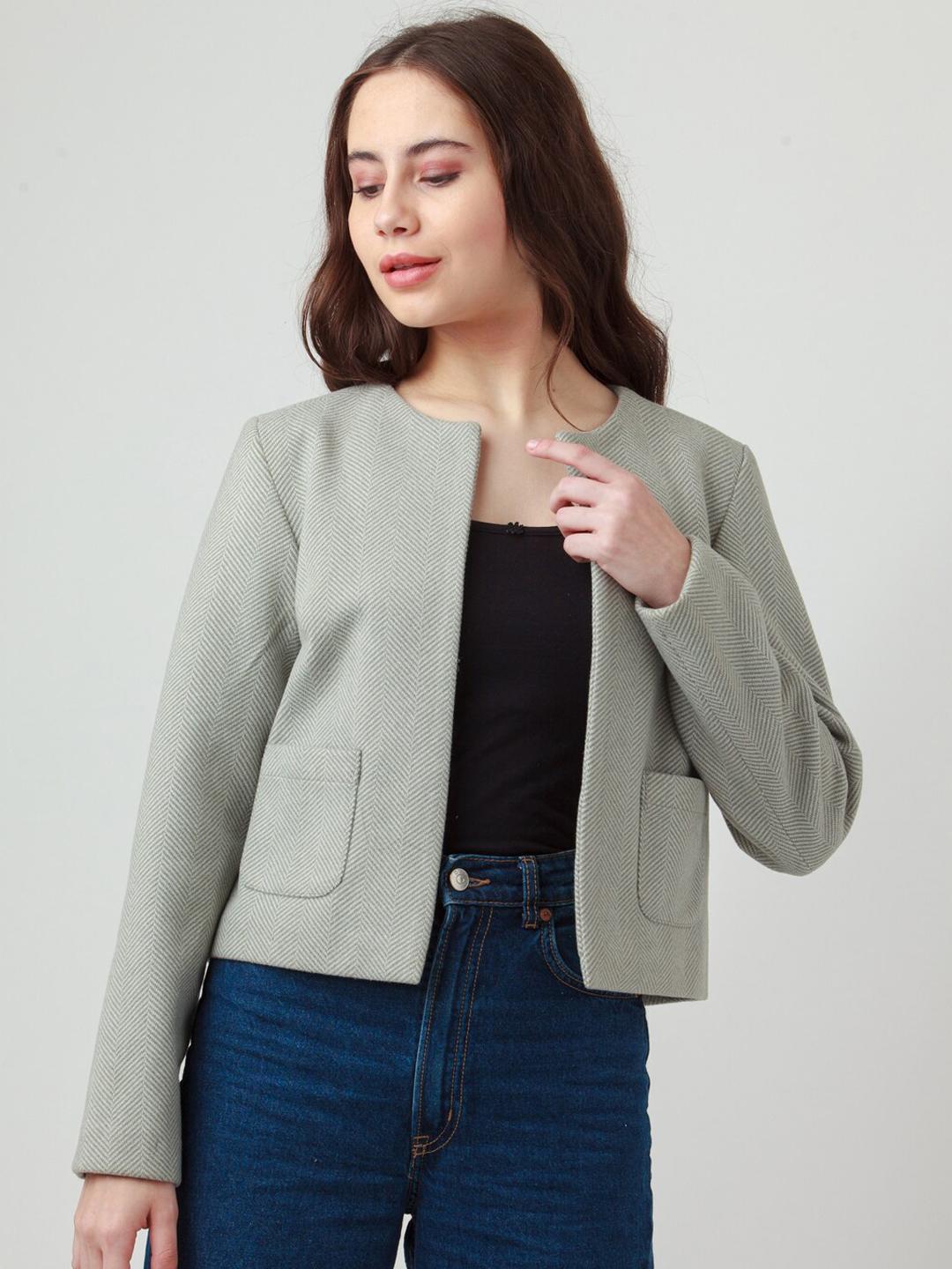 Buy Zink London Women Green Open Front Jacket - Jackets for Women ...
