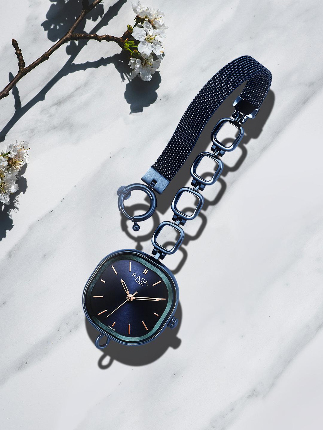 Buy Titan Women Blue Brass Dial & Blue Stainless Steel Bracelet Style ...