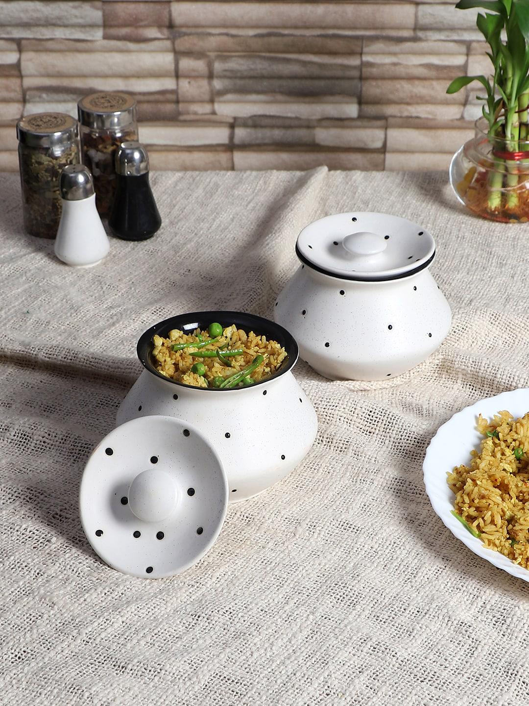 Buy CDI Set Of 2 White & Black Printed Ceramic Handis - Serving Handi ...