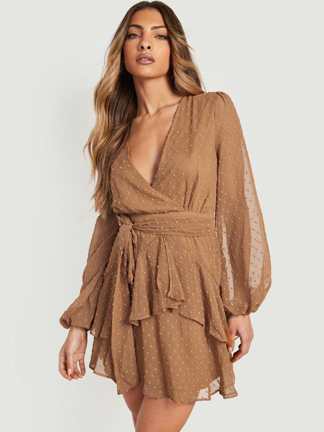 Buy Boohoo Brown Dobby A Line Dress - Dresses for Women 20895138 | Myntra