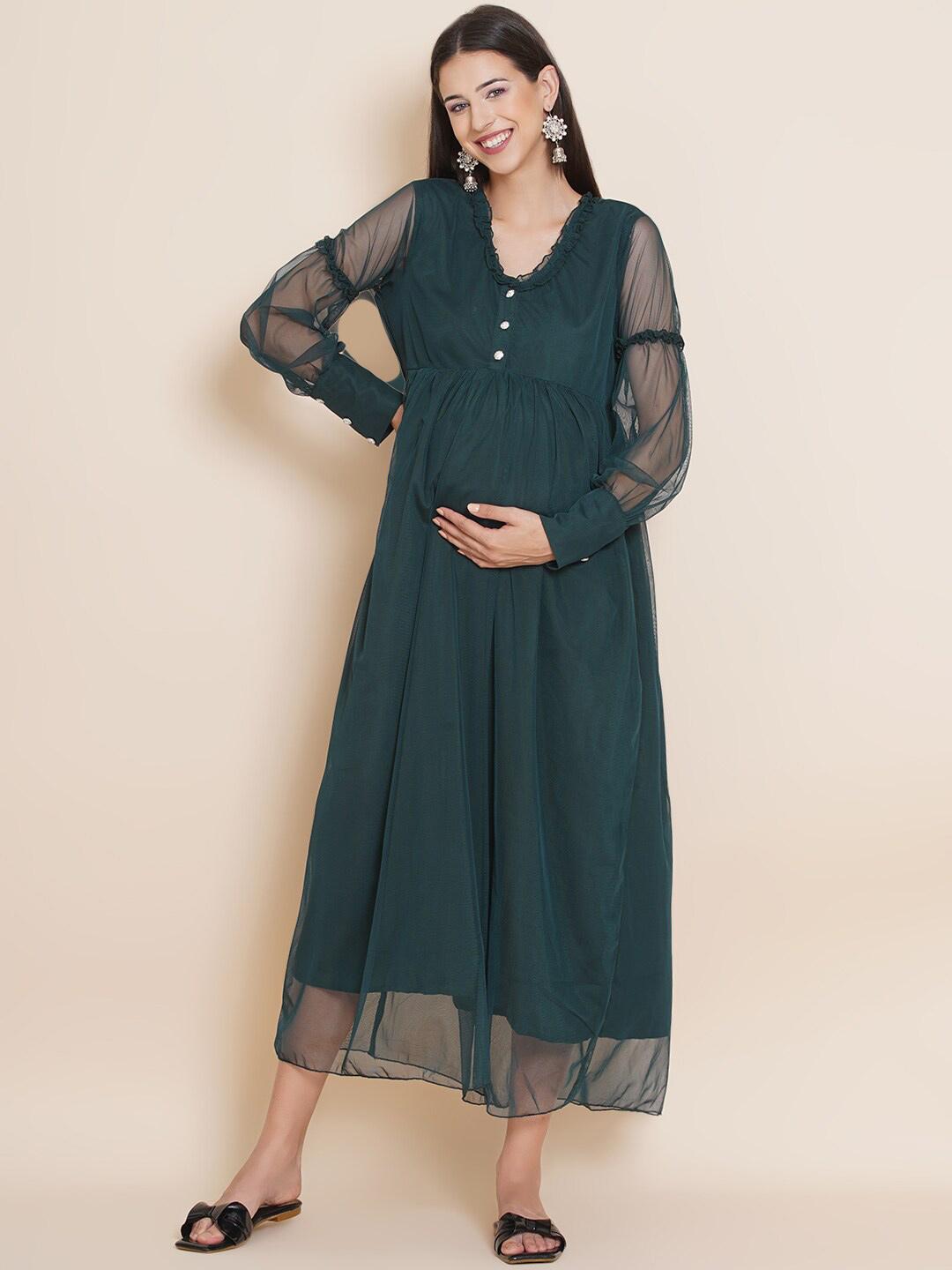 Buy Mine4Nine Green Net Maternity Maxi Dress - Dresses for Women ...