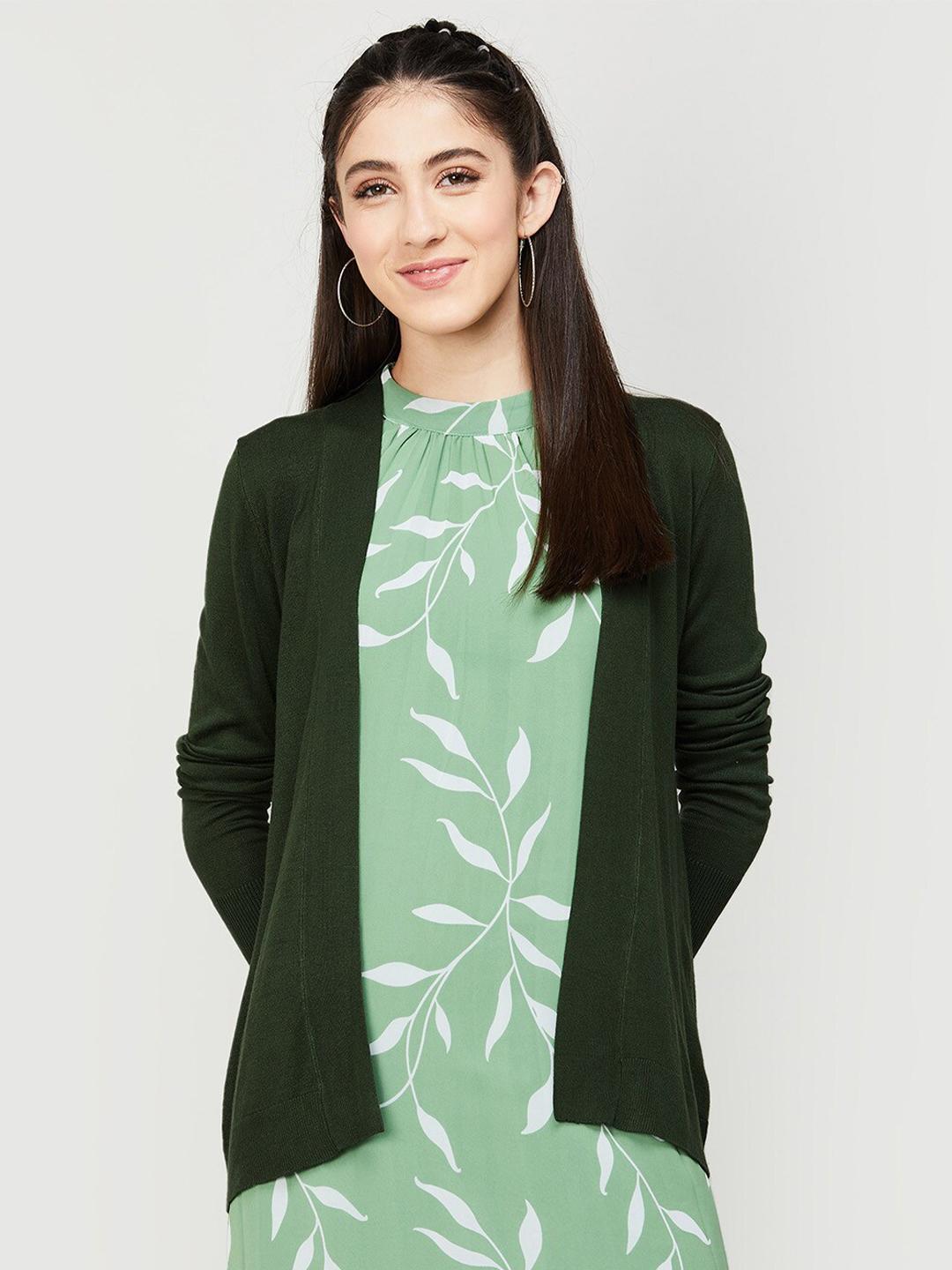 Buy CODE By Lifestyle Women Olive Green Open Front Shrug - Shrug for ...