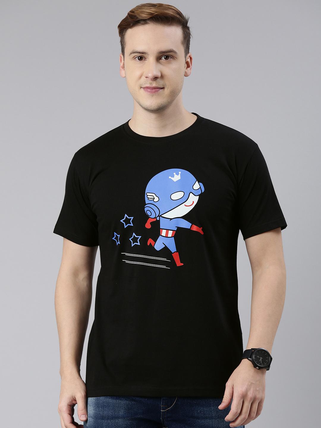 Buy BRATMA Men Black Printed Pure Cotton T Shirt - Tshirts for Men ...