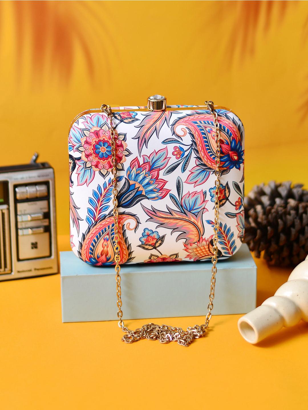 Buy ARTKLIM Women White & Blue Floral Printed Box Clutch - Clutches for ...