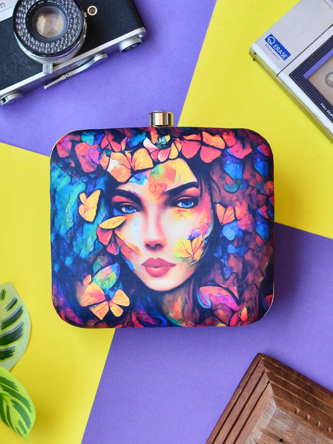 Buy ARTKLIM Blue & Pink Printed Box Clutch - Clutches for Women ...