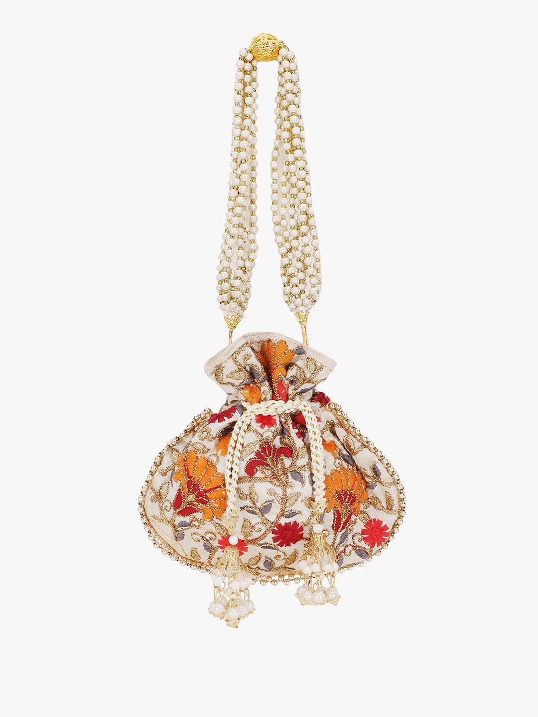 Buy Anekaant Girls Cream Coloured & Red Floral Embroidered Tasselled ...