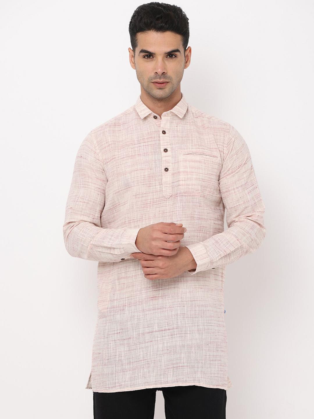 Buy NIRVAAN Men Cream Coloured Woven Design Cotton Kurta - Kurtas for ...