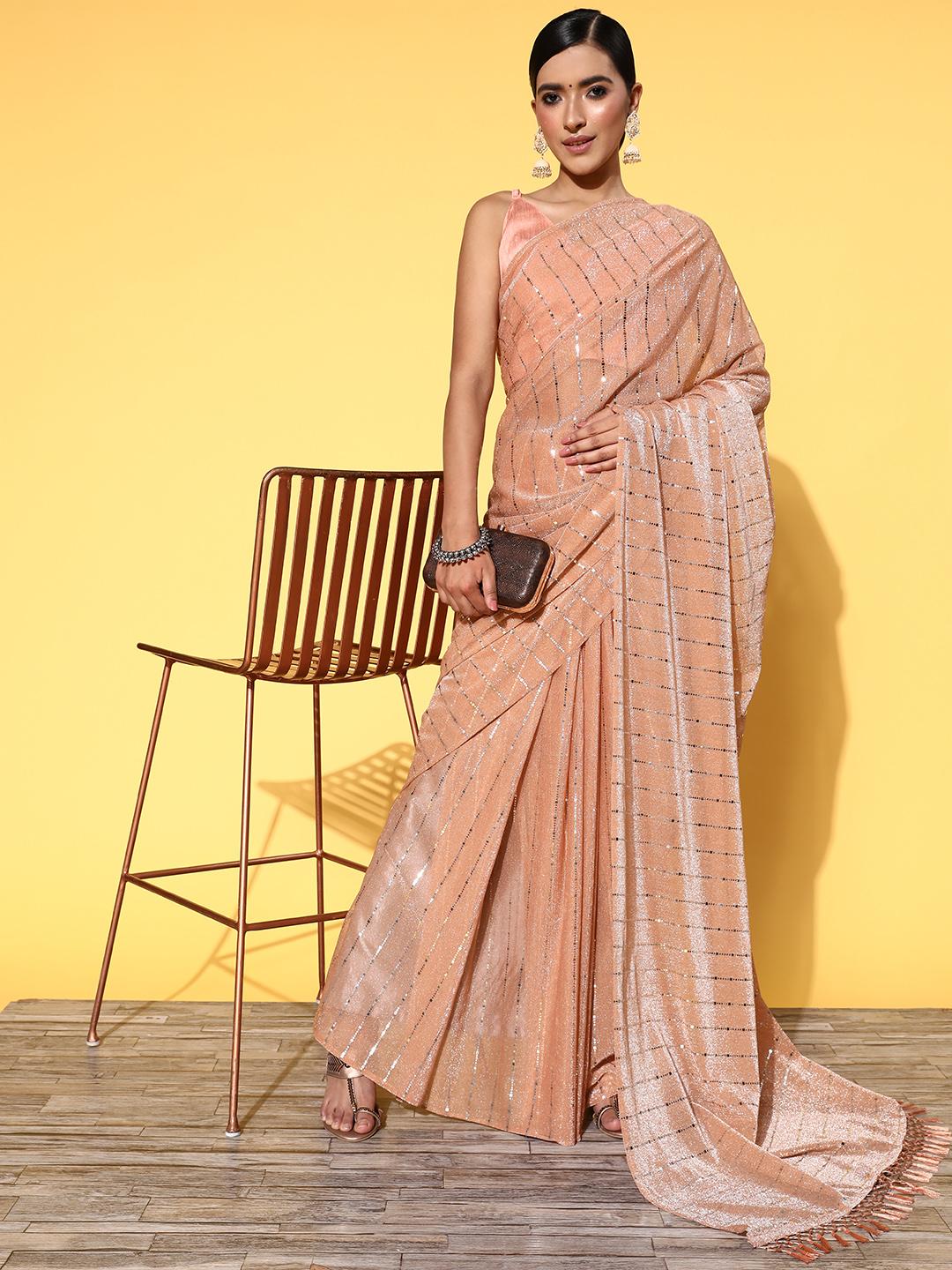 Buy Satrani Striped Sequinned Embellished Saree - Sarees for Women ...