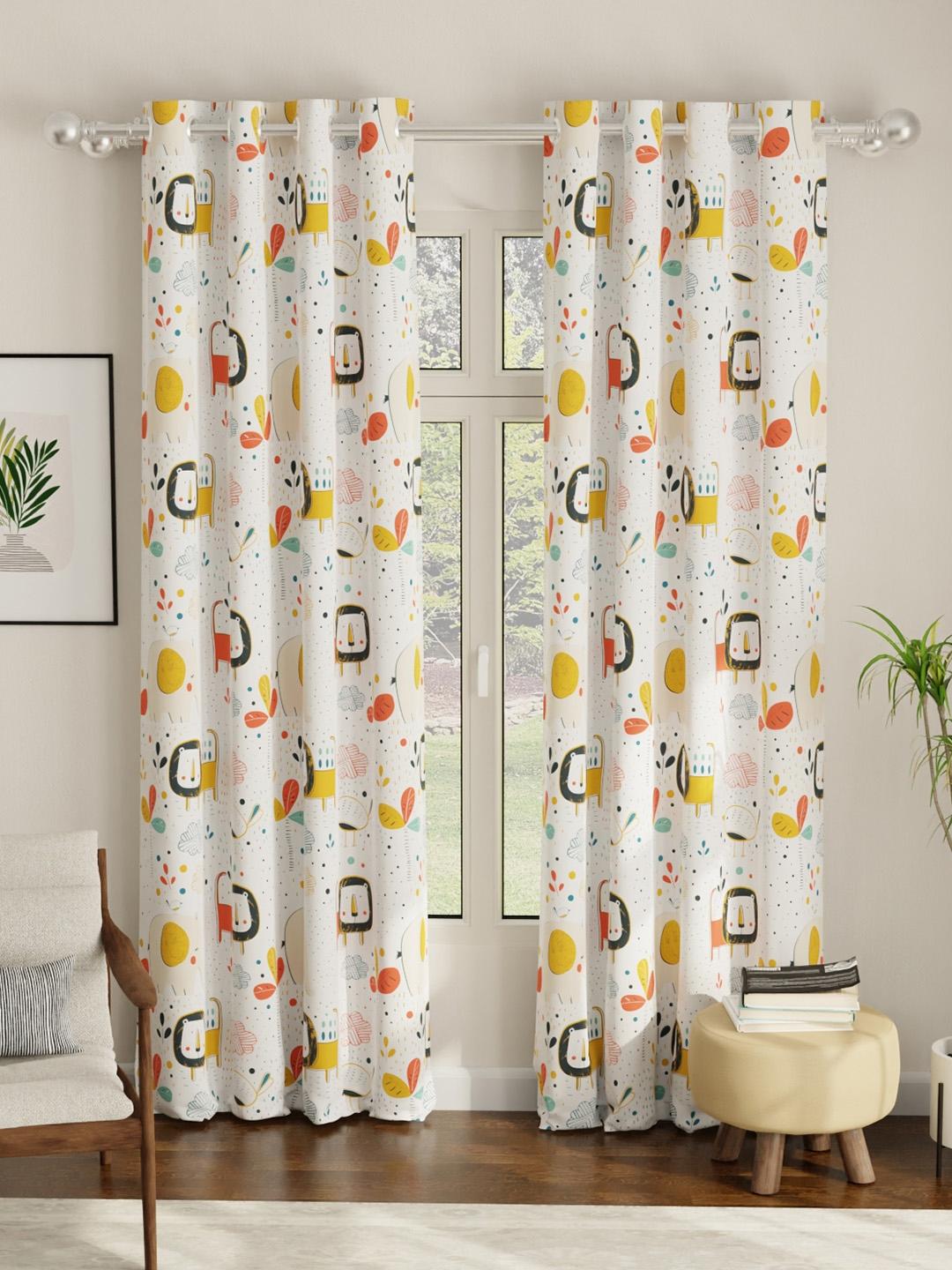 Buy URBAN SPACE White & Yellow Quirky Black Out Window Curtain ...