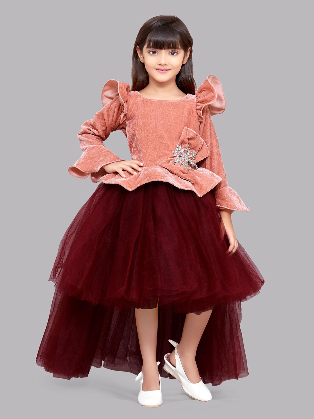 Buy Pink Chick Girls Rose Gold Velvet Midi Hi Low Dress - Dresses for ...