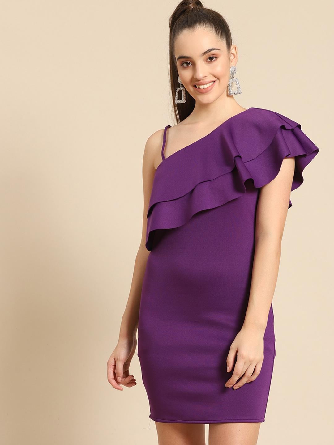 Buy DODO & MOA Purple One Shoulder Bodycon Dress - Dresses for Women ...
