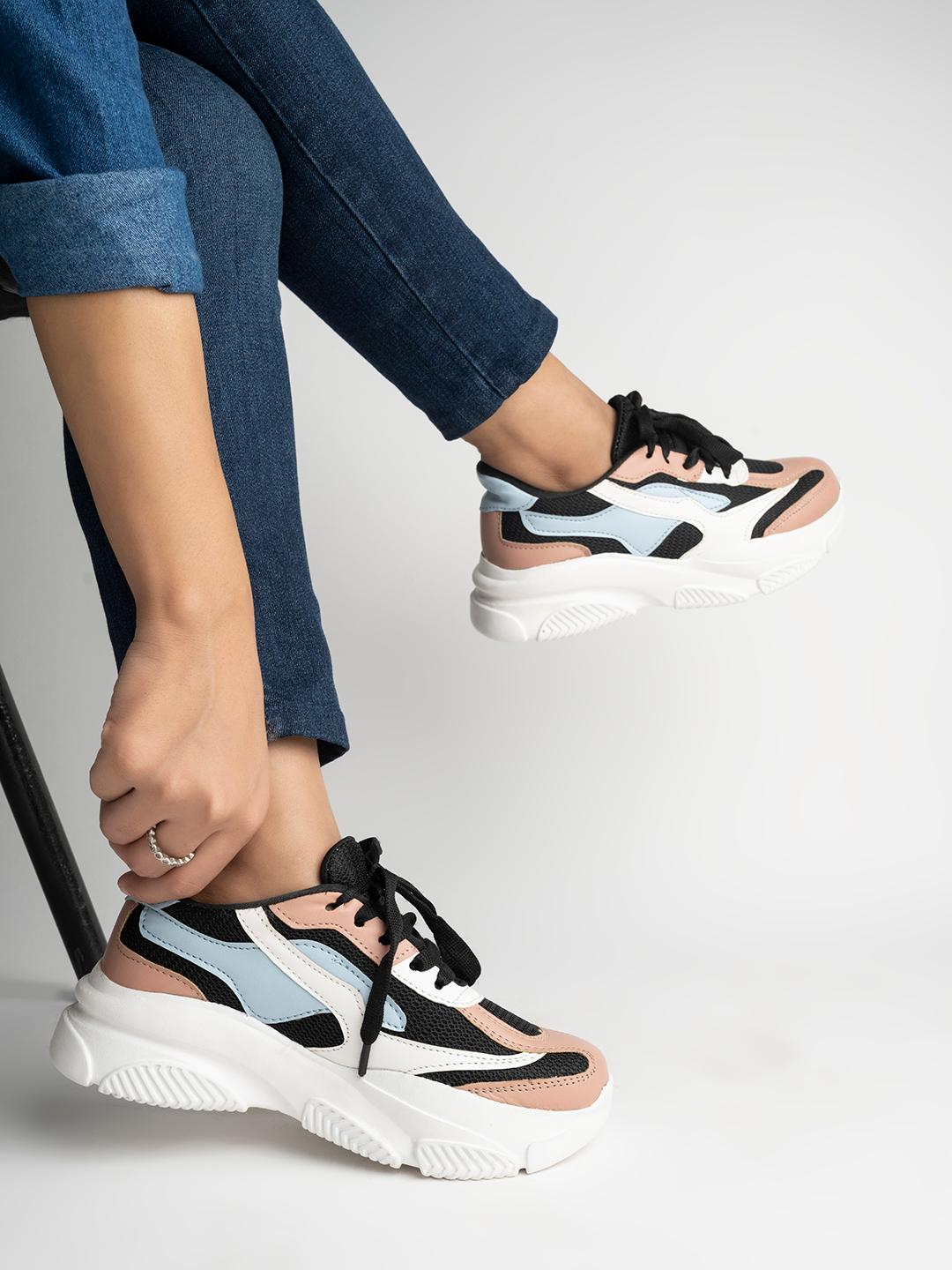 Buy Shoetopia Women Black Colourblocked Sneakers - Casual Shoes for ...