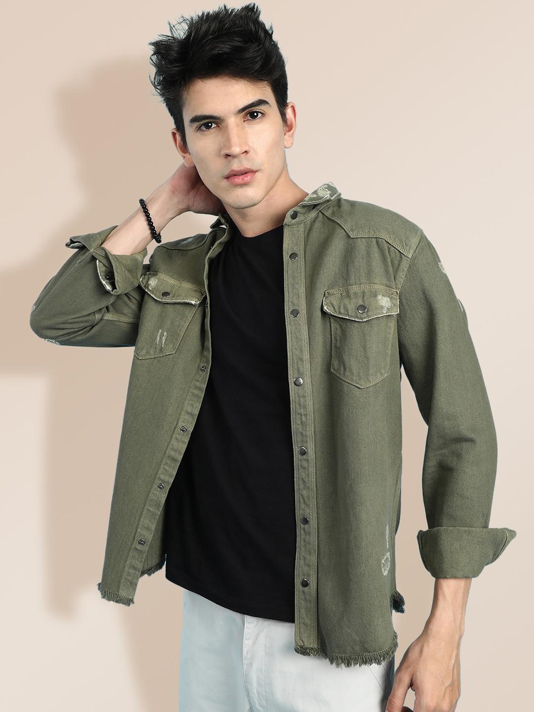 Buy KRA Men Olive Green Cotton Denim Jacket - Jackets for Men 20977898 ...