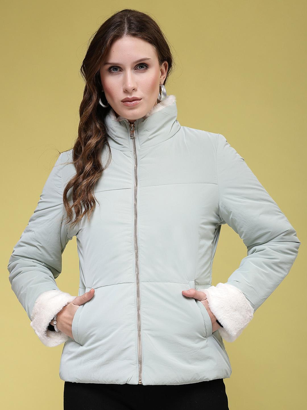 Buy Juelle Women Green & Cream Coloured Padded Jacket - Jackets for ...