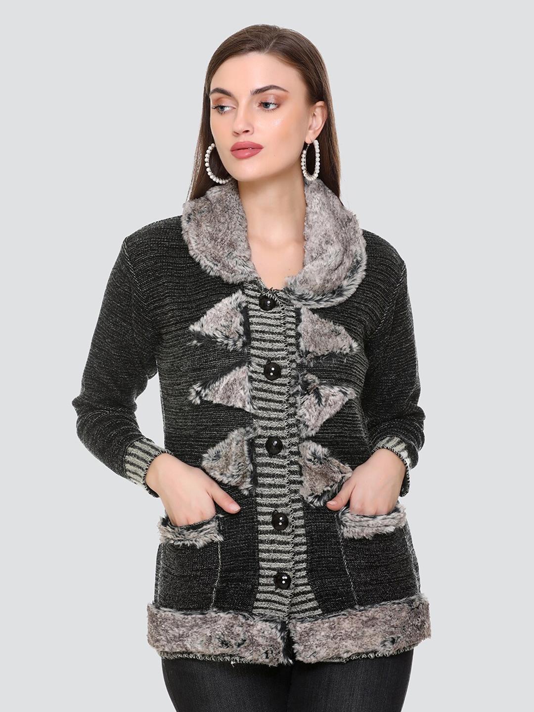 Buy NITSLINE Women Black & Grey Quirky Acrylic Cardigan - Sweaters for ...