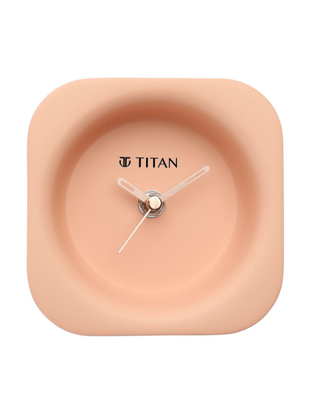 Buy Titan Peach Polymer Durable Square Battery Analogue Table Clock ...