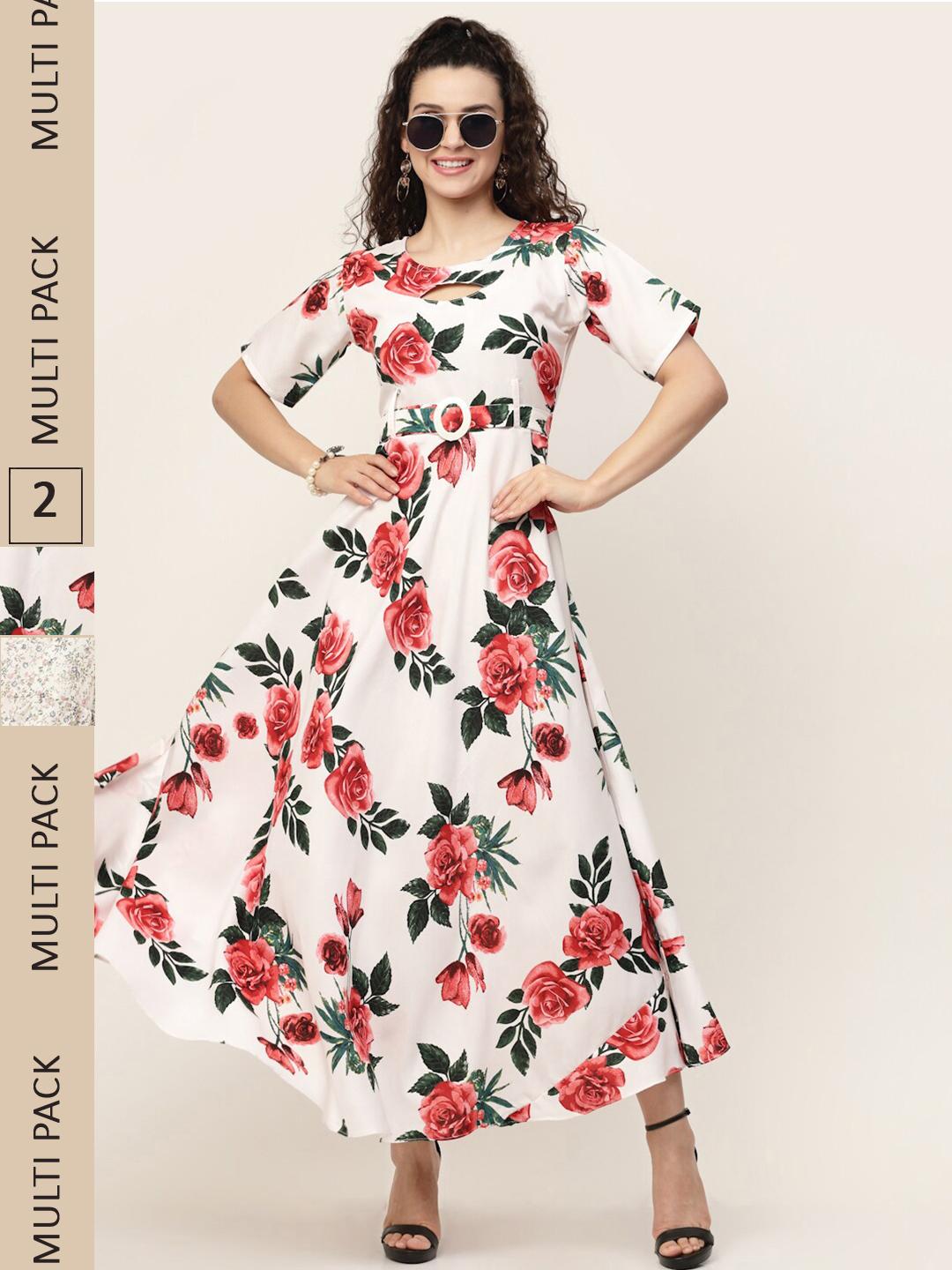 Buy MISS AYSE Red & Grey Floral Ethnic Maxi Dress Pack Of 2 - Dresses ...