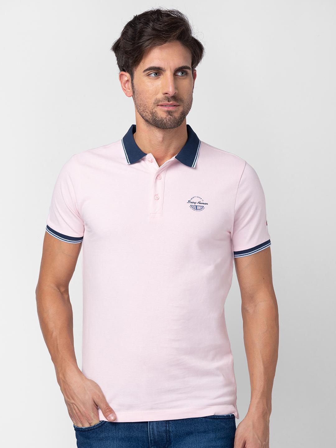 Buy Being Human Men Pure Cotton Polo Collar T Shirt With Applique ...