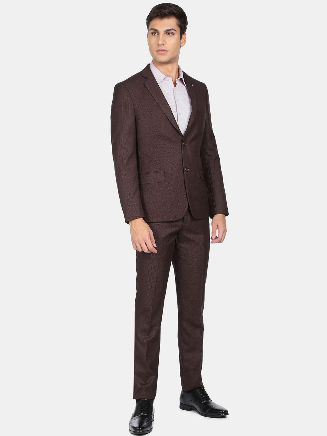Buy AD By Arvind Men 2 Piece Brown Self Design Single Breasted Tailored ...