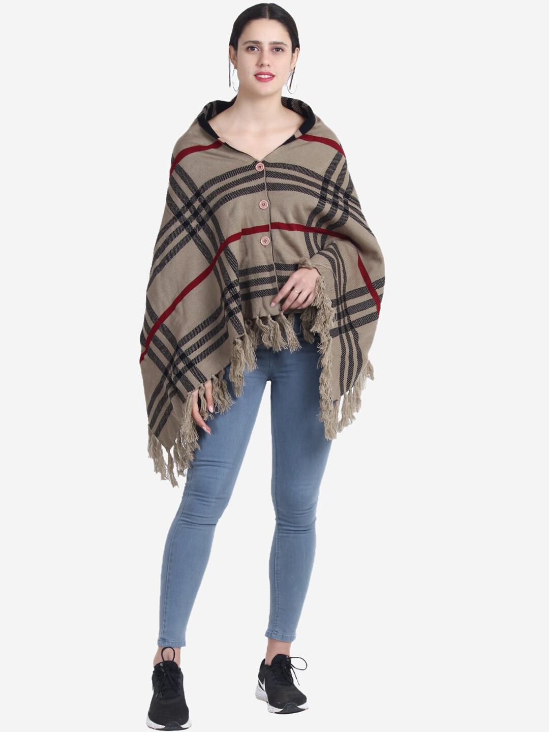 Buy JoE Hazel Women Checked Acrylic Poncho - Sweaters for Women ...