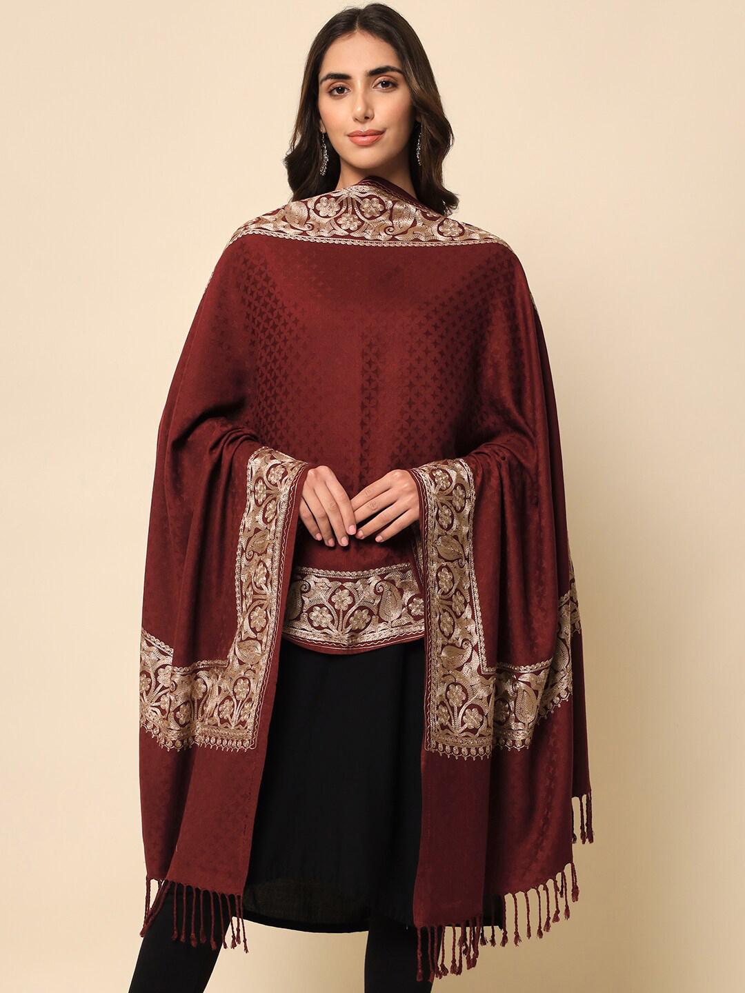Buy HERE&NOW Women Maroon Embroidered Shawl - Shawl for Women 21029116 ...