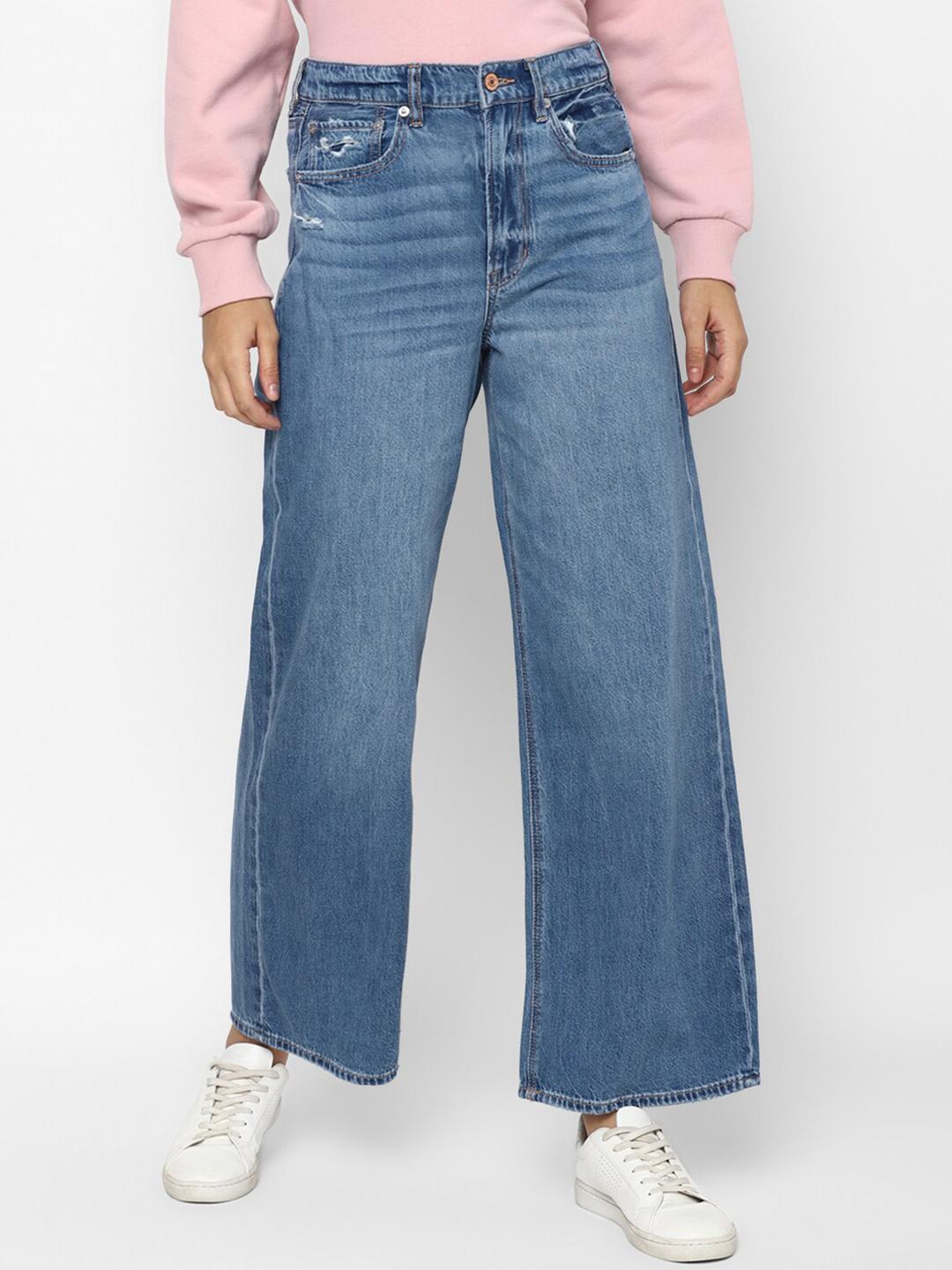 Buy American Eagle Women Blue High Rise Baggy Wide Leg Jeans - Jeans ...