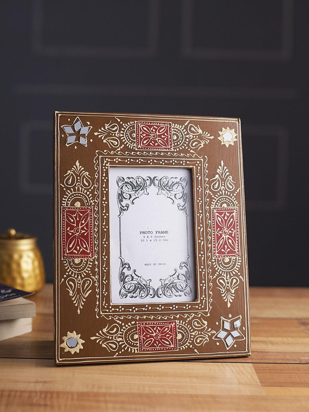 Buy Aapno Rajasthan Brown Rajsthani Print With Mirror Work Wooden Photo ...