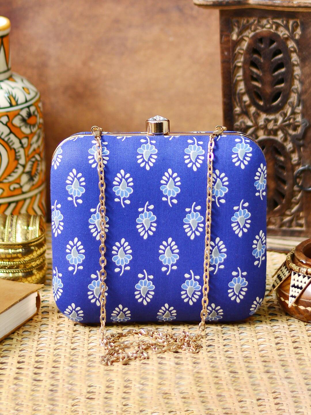 Buy ARTKLIM Blue & White Printed Box Clutch - Clutches for Women ...