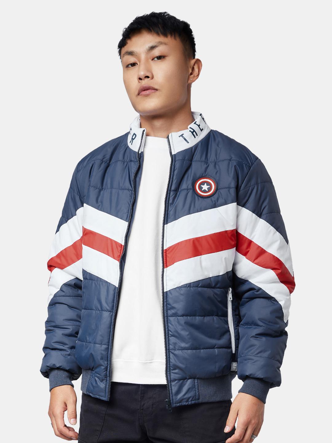 Buy The Souled Store Men Navy Blue Striped Padded Jacket - Jackets for ...