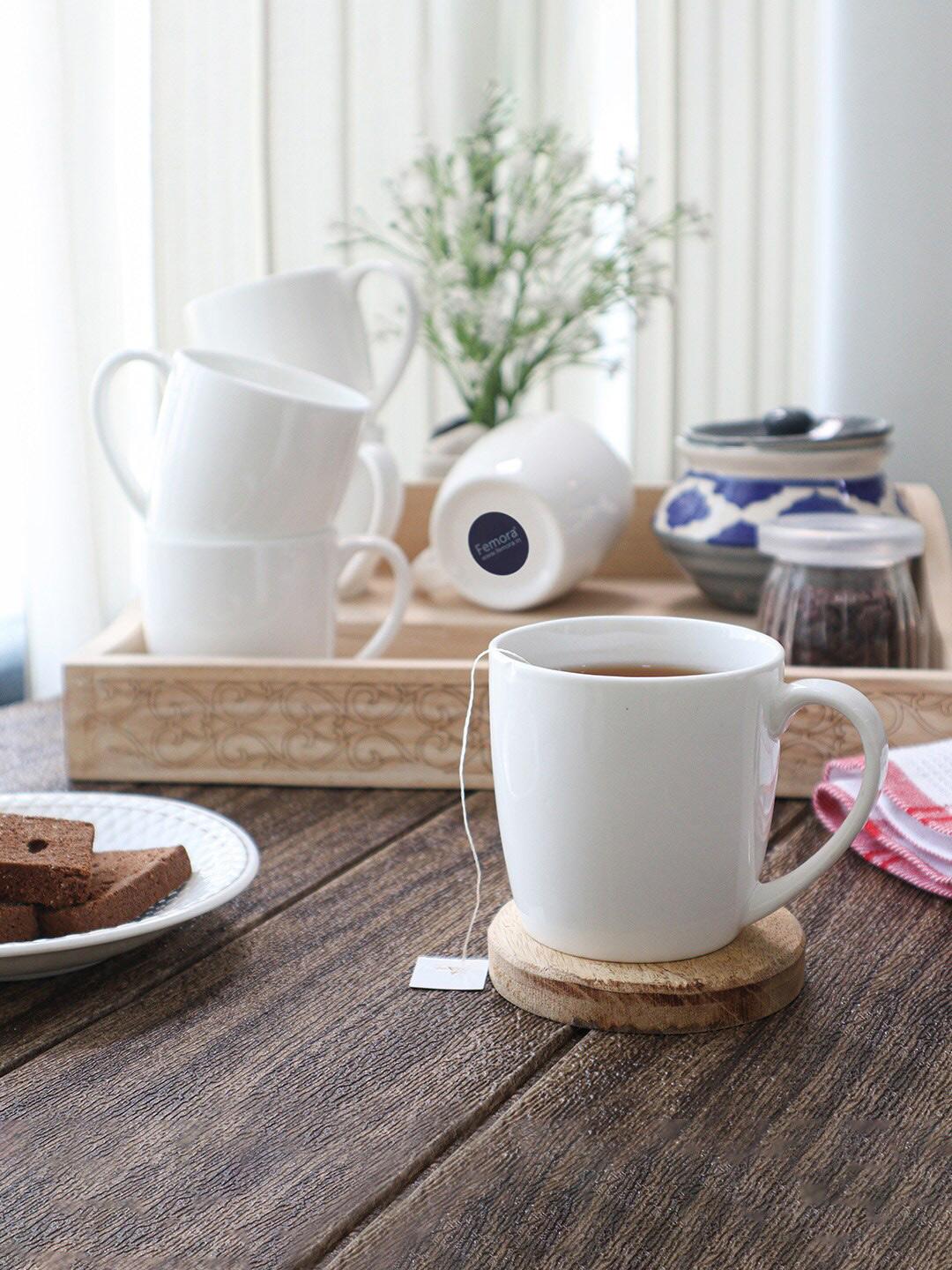 Buy Femora Pine Wood White Bone China Handmade 6 Piece Mugs 180ml ...